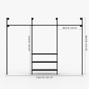 pamo industrial pipe clothing rack - PELLE - clothes rack for wardrobe, bedroom and as walk-in closet system. Sturdy clothing racks for hanging clothes I wall mounted heavy duty clothes rack