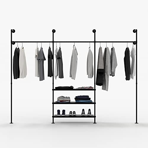 pamo industrial pipe clothing rack - PELLE - clothes rack for wardrobe, bedroom and as walk-in closet system. Sturdy clothing racks for hanging clothes I wall mounted heavy duty clothes rack