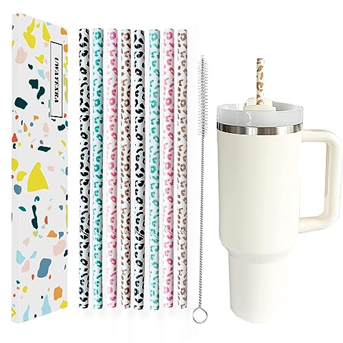 40oz Replacement Straws 8 Pack | 40oz Tumbler Leopard Straws, Cheetah Straws, Iced Coffee Straws, 12 Inches Extra Long Straws, Leopard Drinking Straws, Reusable Straws