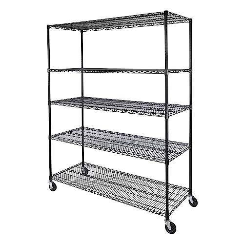 Seville Classics UltraDurable Heavy Duty NSF Solid Steel Wire Rack Storage Unit, Organizer for Garage, Warehouse, Office, Restaurant, Classroom, Kitchen, Black, 5-Tier Shelving, 60" W x 24" D