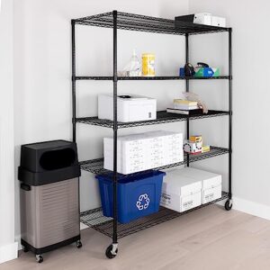 Seville Classics UltraDurable Heavy Duty NSF Solid Steel Wire Rack Storage Unit, Organizer for Garage, Warehouse, Office, Restaurant, Classroom, Kitchen, Black, 5-Tier Shelving, 60" W x 24" D