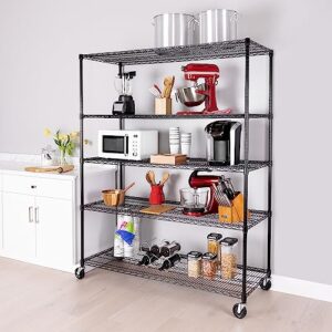 Seville Classics UltraDurable Heavy Duty NSF Solid Steel Wire Rack Storage Unit, Organizer for Garage, Warehouse, Office, Restaurant, Classroom, Kitchen, Black, 5-Tier Shelving, 60" W x 24" D