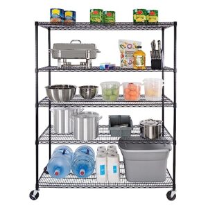 Seville Classics UltraDurable Heavy Duty NSF Solid Steel Wire Rack Storage Unit, Organizer for Garage, Warehouse, Office, Restaurant, Classroom, Kitchen, Black, 5-Tier Shelving, 60" W x 24" D