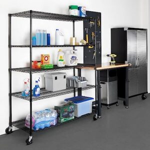 Seville Classics UltraDurable Heavy Duty NSF Solid Steel Wire Rack Storage Unit, Organizer for Garage, Warehouse, Office, Restaurant, Classroom, Kitchen, Black, 5-Tier Shelving, 60" W x 24" D