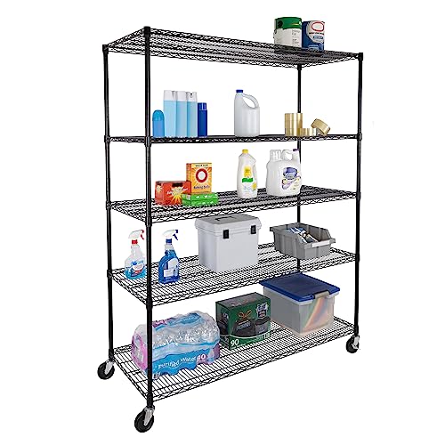 Seville Classics UltraDurable Heavy Duty NSF Solid Steel Wire Rack Storage Unit, Organizer for Garage, Warehouse, Office, Restaurant, Classroom, Kitchen, Black, 5-Tier Shelving, 60" W x 24" D