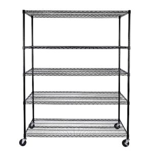 Seville Classics UltraDurable Heavy Duty NSF Solid Steel Wire Rack Storage Unit, Organizer for Garage, Warehouse, Office, Restaurant, Classroom, Kitchen, Black, 5-Tier Shelving, 60" W x 24" D