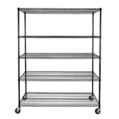 Seville Classics UltraDurable Heavy Duty NSF Solid Steel Wire Rack Storage Unit, Organizer for Garage, Warehouse, Office, Restaurant, Classroom, Kitchen, Black, 5-Tier Shelving, 60" W x 24" D