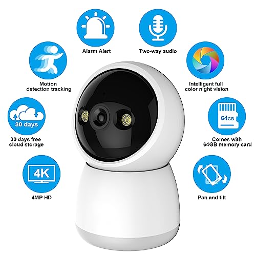 WiFi Camera Indoor Security Camera 2K 5GHz & 2.4GHz 360°Wireless WiFi Cameras for Baby/Elder/Dog/Pet Motion Detection, Audible Alarm, Easy Installation, Compatible with Alexa (1Pcs)