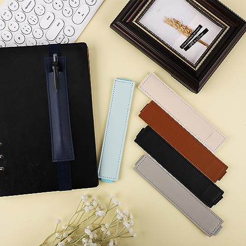 KINBOM 6pcs Elastic Band Pen Holder, PU Leather Pen Sleeve Pouch Journal Pencil Holder Adjustable Elastic Band Pen Holder for Notebook, Planners, Binders and Books (6 Colors)