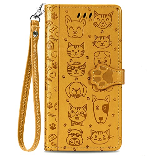 ONV Wallet Case for Samsung Galaxy Note 10 Plus - Cute Animal Leather Case Folio Cover with Strap Card Holder Anti-Shock Kickstand Magnet Flip Case for Samsung Galaxy Note 10 Plus [MG] -Yellow