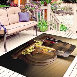 Outdoor Rug Mats,Cask Barrel Wine Glass Fruit Grape Indoor Area Rugs RV Camping Rugs Outside Mat 4x6ft,Floor Carpet for Patio Porch Deck Backyard Picnic Balcony Farmhouse Cellar Wooden Table