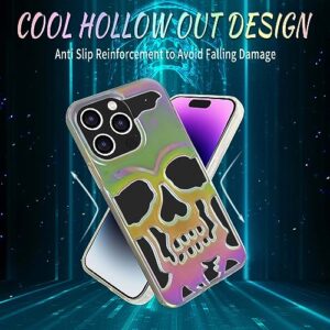 MASEBOR Skull Skeleton for iPhone 14 pro case for Women Men Cool Funny Gothic Hollow Halloween Phone Case for Girls Boys Unique Shockproof Hollowed Designer Clear Case Cover Cute Plated Metal White