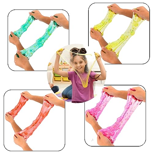 MKAKJWAW Clear Slime Kit 7 Pack Crystal Clear Set, Apple Peach Clear Slime Green Clear Slime, Soft Jelly Clear Slime Pack for Kids Easter Halloween for Girls Boys