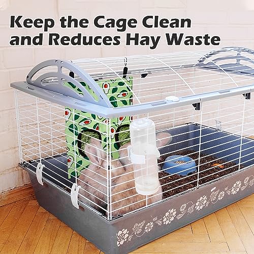 Rabbit Hay Feeder Bag, 2 Pack 2 Holes Guinea Pig Hanging Hay Holder Feeder Storage Dispenser for Cage, Washable for Bunnies Hamsters Chinchilla and Other Small Pets, Ullnosoo Strawberry and Avocado