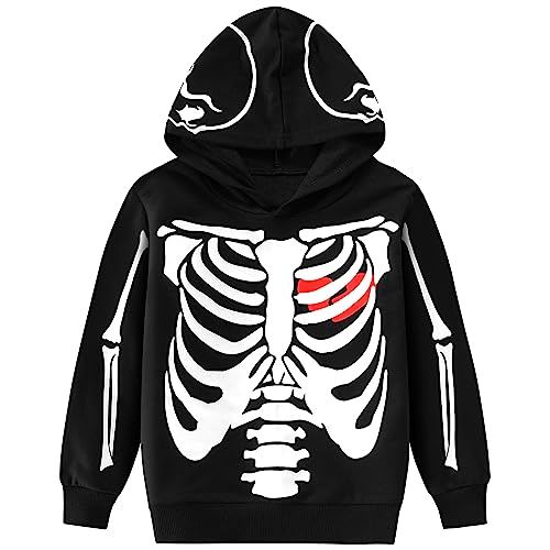 Little Hand Kids Skeleton Hoodie Glow in Dark Halloween Sweatshirt for Boy Pull Over 10-11 Years