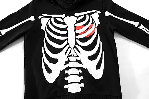 Little Hand Kids Skeleton Hoodie Glow in Dark Halloween Sweatshirt for Boy Pull Over 10-11 Years