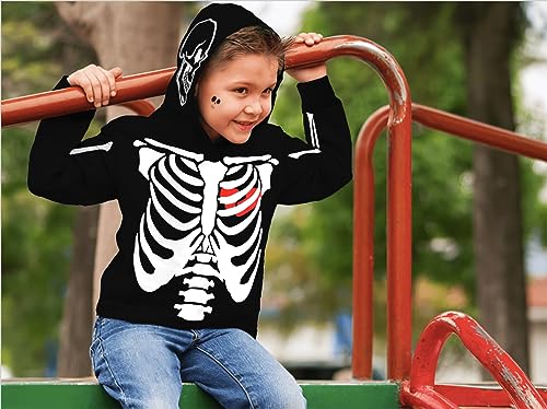 Little Hand Kids Skeleton Hoodie Glow in Dark Halloween Sweatshirt for Boy Pull Over 10-11 Years