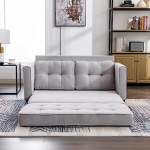 Merax, Gray 59.4" Loveseat Pull-Out Sofa Bed Modern Upholstered Couch with Side Pocket for Living Room