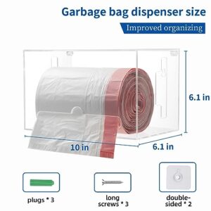 Trash Grocery Bag Dispenser Roll Holder, Clear Acrylic Plastic Bag Holder Wall Mount Organizer, for Plastic Trash Grocery Garbage Bags Dispenser Container, Kitchen Under Sink Organizers and Storage