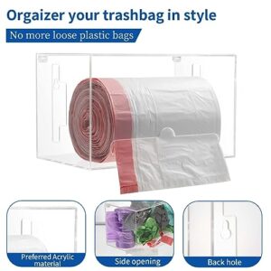 Trash Grocery Bag Dispenser Roll Holder, Clear Acrylic Plastic Bag Holder Wall Mount Organizer, for Plastic Trash Grocery Garbage Bags Dispenser Container, Kitchen Under Sink Organizers and Storage