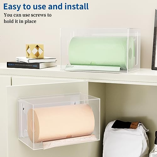 Trash Grocery Bag Dispenser Roll Holder, Clear Acrylic Plastic Bag Holder Wall Mount Organizer, for Plastic Trash Grocery Garbage Bags Dispenser Container, Kitchen Under Sink Organizers and Storage