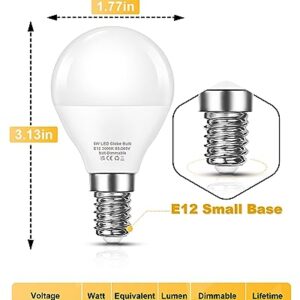 EvaStary Ceiling Fan Light Bulb E12 Candelabra Base, 3000K Warm White 60 Watt Equivalent, E12 LED Chandelier Light Bulbs, 6W 600LM Brightness G14 Mini Globe Candelabra Lighting, Non-dimmable, 6 Pack