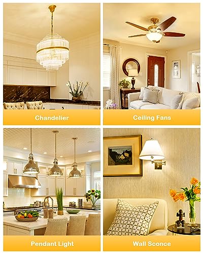 EvaStary Ceiling Fan Light Bulb E12 Candelabra Base, 3000K Warm White 60 Watt Equivalent, E12 LED Chandelier Light Bulbs, 6W 600LM Brightness G14 Mini Globe Candelabra Lighting, Non-dimmable, 6 Pack