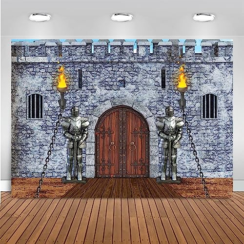 Mocsicka Medieval Knight Party Backdrop Gothic Castle Grey Stone Wall Background Medieval Knight Party Decoration Banner Castle Backdrop for Birthday Party (Grey, 7x5ft(82''x60''))