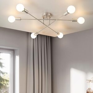 brknit 6-light modern sputnik chandeliers, silver mid century semi flush mount ceiling light fixtures with e26 base, industrial vintage kitchen farmhouse light for dining room bedroom living room