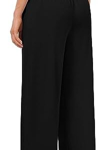 TARSE Womens Smocked Ruffle High Waisted Wide Leg Yoga Sweatpants Comfy Palazzo Lounge Pants Pajama Pants with Pockets Black M