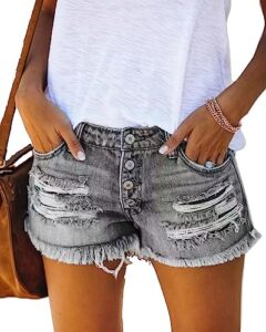 lisk summer hipster girl ripped tassel denim straight breasted shorts hot pants (color : grey, size : s)