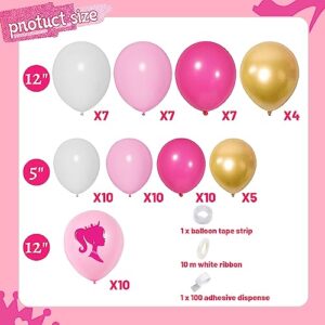 Hot Pink Party Decorations Pink Balloon Garland Arch Kit Pink Princess Girl Bow Balloons Hot Pink Rose Red Light Pink Matte White Balloons Silver Disco Ball Pink Foil Fringe Backdrop