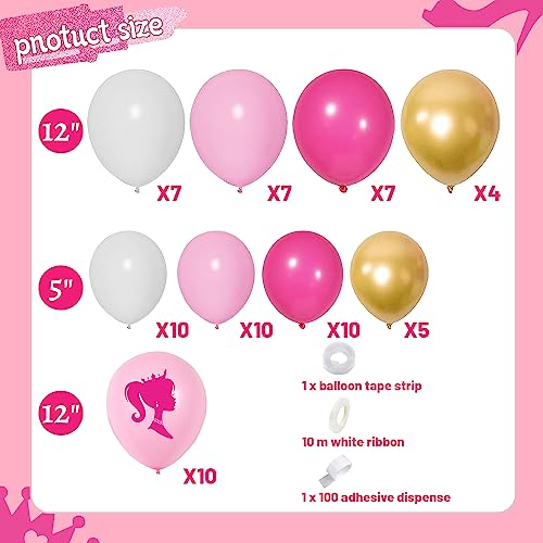 Hot Pink Party Decorations Pink Balloon Garland Arch Kit Pink Princess Girl Bow Balloons Hot Pink Rose Red Light Pink Matte White Balloons Silver Disco Ball Pink Foil Fringe Backdrop