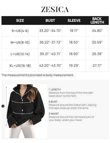 ZESICA Women's 2023 Winter Long Sleeve 1/4 Zipper V Neck Loose Fuzzy Knitted Chunky Warm Pullover Sweater Jumper Tops,Black,Large