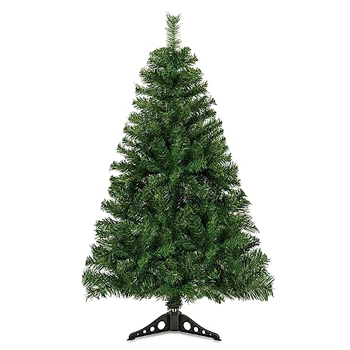 JEAREY Artificial Holiday Christmas Tree 4ft, Unlit Premium Hinged Spruce Holiday Xmas Tree, 250 Branch Tips & Metal Foldable Stand for Home, Office, Party Decoration, Green