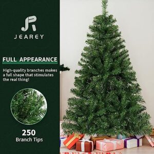 JEAREY Artificial Holiday Christmas Tree 4ft, Unlit Premium Hinged Spruce Holiday Xmas Tree, 250 Branch Tips & Metal Foldable Stand for Home, Office, Party Decoration, Green