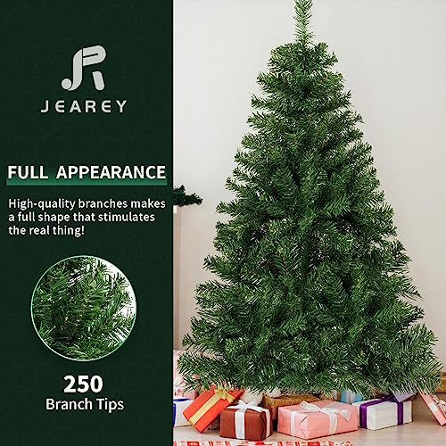 JEAREY Artificial Holiday Christmas Tree 4ft, Unlit Premium Hinged Spruce Holiday Xmas Tree, 250 Branch Tips & Metal Foldable Stand for Home, Office, Party Decoration, Green