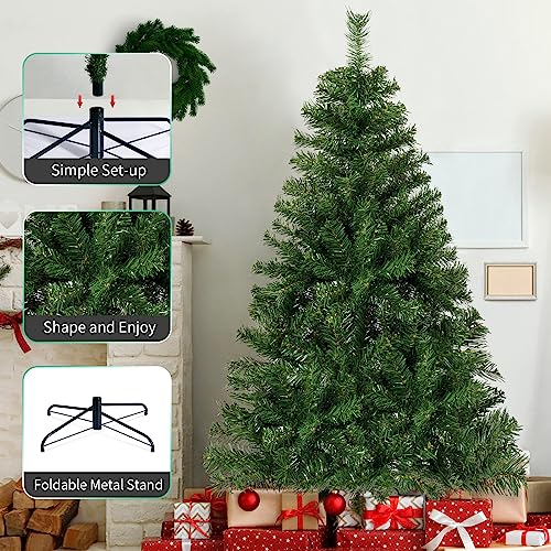 JEAREY Artificial Holiday Christmas Tree 4ft, Unlit Premium Hinged Spruce Holiday Xmas Tree, 250 Branch Tips & Metal Foldable Stand for Home, Office, Party Decoration, Green