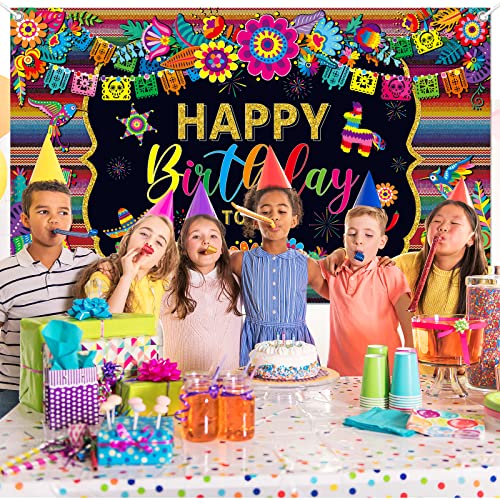 7 * 5ft Mexican Fiesta Themed Happy Birthday Backdrop Mexico Cinco De Mayo Party Decorations Fiesta Banner Carnival Supplies Photo Booth Background