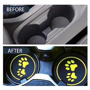 Fogfar Pack-2 Dog Paw Car Coaster, Silicone Anti Slip Coaster, Car Cup Holder Coaster, Car Interior Accessories, for Most Cars, Trucks, RVs (Yellow)