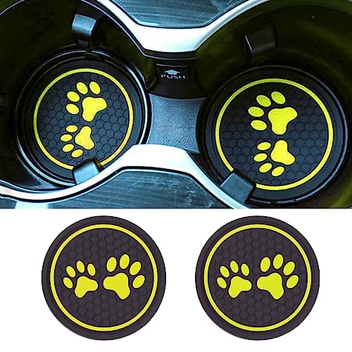 Fogfar Pack-2 Dog Paw Car Coaster, Silicone Anti Slip Coaster, Car Cup Holder Coaster, Car Interior Accessories, for Most Cars, Trucks, RVs (Yellow)