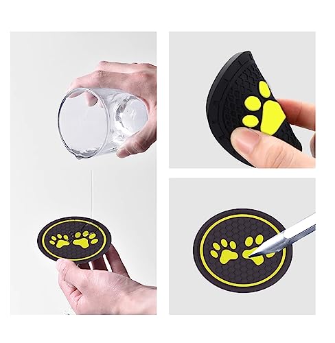 Fogfar Pack-2 Dog Paw Car Coaster, Silicone Anti Slip Coaster, Car Cup Holder Coaster, Car Interior Accessories, for Most Cars, Trucks, RVs (Yellow)