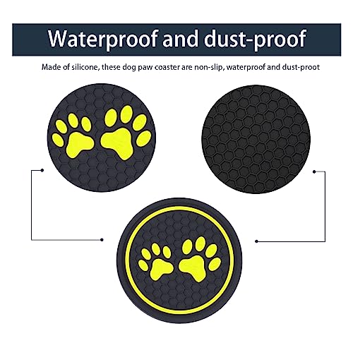 Fogfar Pack-2 Dog Paw Car Coaster, Silicone Anti Slip Coaster, Car Cup Holder Coaster, Car Interior Accessories, for Most Cars, Trucks, RVs (Yellow)