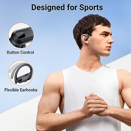 occiam Wireless Earbuds Bluetooth 5.3 Headphones 96Hrs Playback Sports Ear Buds with Microphone Earhook Waterproof in Ear Earphones LED Power Display Headset for Workout Running Black