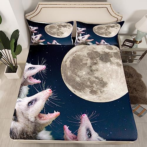 Full Size Opossum Sheet Set Boys Girls Possums Gifts Bed Sheets Set For Kids Women Men Ultra Soft Possums Moon Bedding Set Possum Stuffed Animal Bed Set (Flat Sheet + Fitted Sheet + Pillow Case)