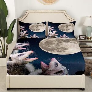 Full Size Opossum Sheet Set Boys Girls Possums Gifts Bed Sheets Set For Kids Women Men Ultra Soft Possums Moon Bedding Set Possum Stuffed Animal Bed Set (Flat Sheet + Fitted Sheet + Pillow Case)