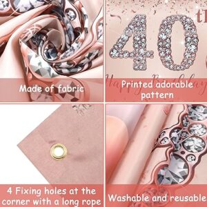 Trgowaul 40th Birthday Decorations for Women, Pink Rose Gold 40th Birthday Banner Backdrop 40 Birthday Party Decorations for Women Turnin 40, 40 & Fabulous Birthday Background Birthday Gift for her