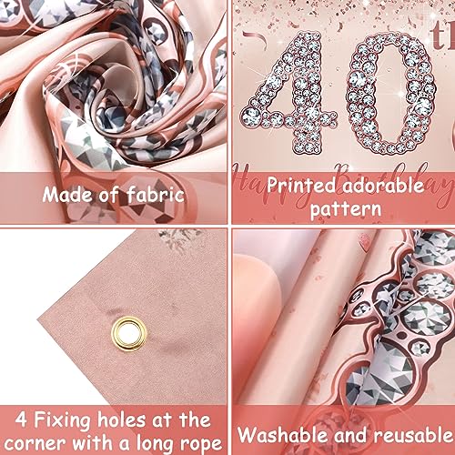 Trgowaul 40th Birthday Decorations for Women, Pink Rose Gold 40th Birthday Banner Backdrop 40 Birthday Party Decorations for Women Turnin 40, 40 & Fabulous Birthday Background Birthday Gift for her