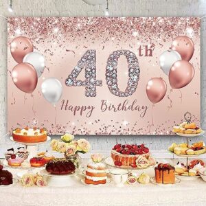 Trgowaul 40th Birthday Decorations for Women, Pink Rose Gold 40th Birthday Banner Backdrop 40 Birthday Party Decorations for Women Turnin 40, 40 & Fabulous Birthday Background Birthday Gift for her