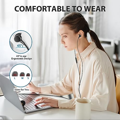 Wired Headphones Earphones for Laptop PC Chromebook Noise Cancelling Ear Buds with 3.5mm Plug in Audio Jack Microphone HiFi Stereo Clear Call Volume Control for Kindle Fire Nintendo Switch MP3 Android